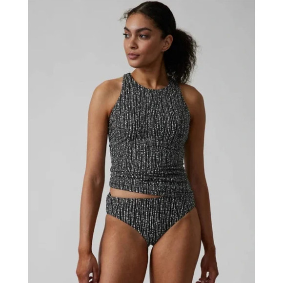 Athleta Swim Athleta 34 B C Rice Pearls Black White Maldives High Neck Tankini Swim Suit